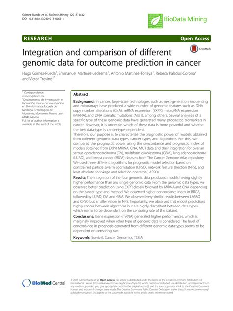 Pdf Integration And Comparison Of Different Genomic Data For Outcome