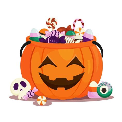 Halloween Pumpkin Bucket Of With Candies 30926786 Vector Art At Vecteezy