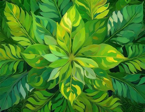 Tropical Leaves In A Circular Pattern With Bright Green Hues Premium