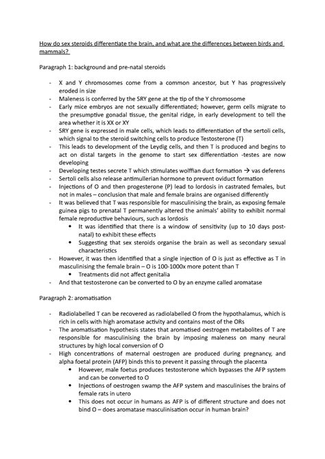 Brain Sex Differentiation Essay Plan How Do Sex Steroids Difereniate The Brain And What Are