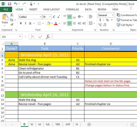 Gtd Excel Template