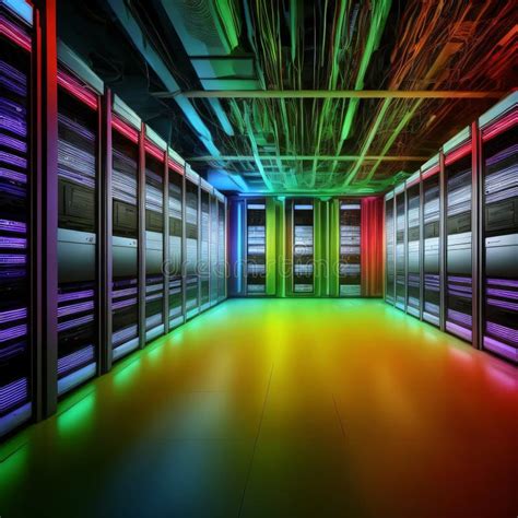 Data Center Or Server Room With Servers Of Information Cloud Storage