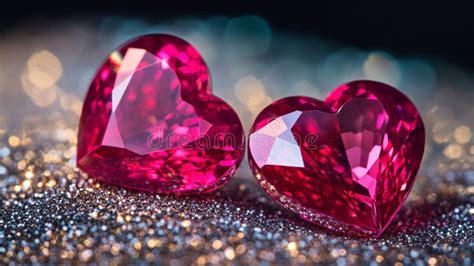 Two Sparkling Ruby Hearts On Glittering Surface Stock Illustration Illustration Of Beautiful