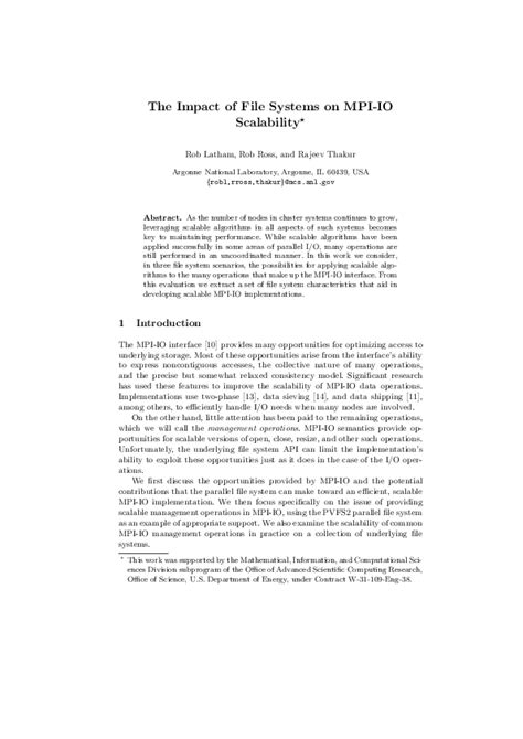 Pdf The Impact Of File Systems On Mpi Io Scalability Robert Ross