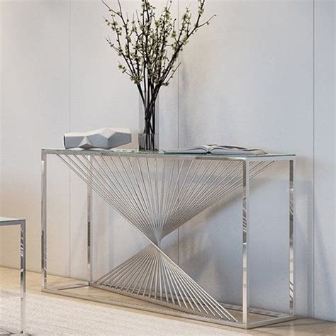 Absecon Clear Glass Console Table With Stainless Steel Frame
