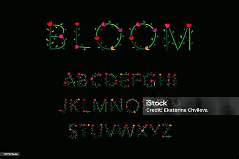 꽃 아름다운 꽃 손으로 그려진 벡터 글꼴 웨딩 엽서 인쇄 포스터에 대한 활기찬 식물abc 알파벳 꽃 식물에 대한 스톡 벡터 아트 및 기타 이미지 Istock