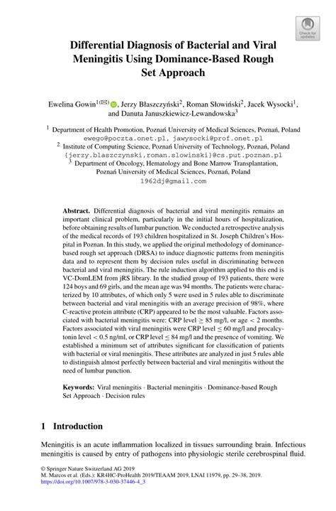 Pdf Differential Diagnosis Of Bacterial And Viral Meningitis Using