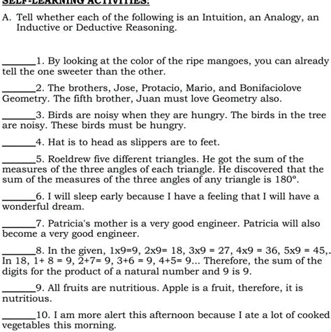 Pal 4ll4444azaaala A Tell Whether Each Of The Following Is An Intuition An Analogy An Inductive