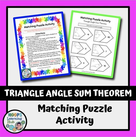 Triangle Angle Sum Theorem Matching Puzzle Activity Right Triangle Theorems Lesson Plans