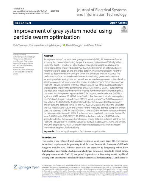 Pdf Improvement Of Grey System Model Using Particle Swarm Optimization