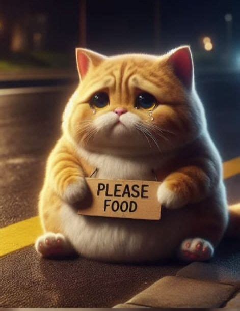 Please Food Cute Cat Holding A Sign