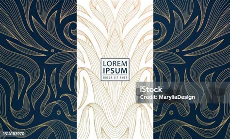 벡터 아르 데코 디자인 요소 라벨 프레임 청첩장 소셜 넷 스토리 포장 고급 제품 향수 비누 와인 세트 황금색 배경 나뭇잎이 있는 꽃무늬 스파 온천에 대한 스톡 벡터 아트 및