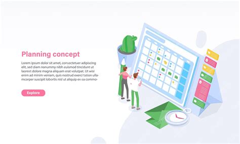 Premium Vector Website Template With Man And Woman Standing In Front Of Schedule Timetable Or