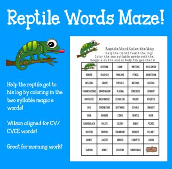 Reptile Words Color The Way Worksheet By Special Learning Sources