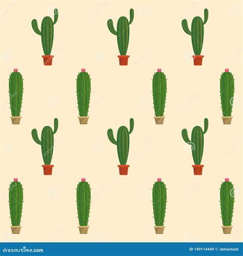 Cactus Succulent Plants Pots Background Stock Vector Illustration Of