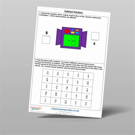 year 5 subtract fractions discussion problem resource classroom secrets