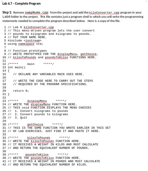 Solved Lab 67 Complete Program Step 1 Remove Swapnums Cpp