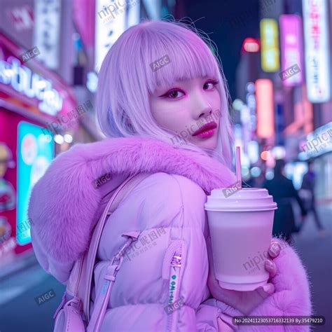 Ai创作图粉色头发少女 粉色少女 莉薇娅头像 原宿风 Ins霓虹灯 日韩系 Ins风人物 照片级写实 网红ins 粉紫调 粉红少女 霓虹灯拍照 粉红系 线下拍照 粉色的少女 昵图网