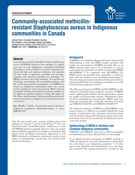 Pdf Community Associated Methicillin Resistant Staphylococcus Aureus In Indigenous Communities