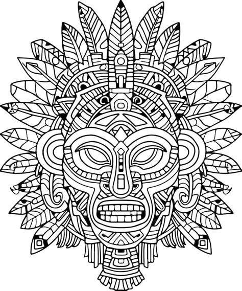 Premium Vector Coloring Page Aztec Mask Thick Lines No Shading Low Detail