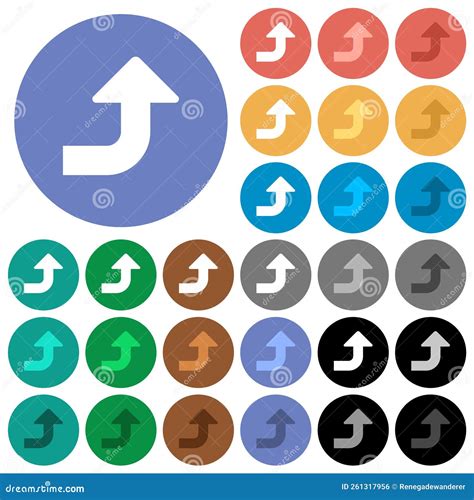 Right Top Side Turn Arrow Solid Round Flat Multi Colored Icons Stock