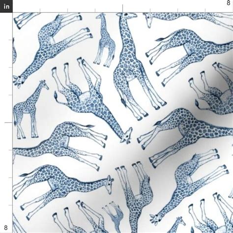 Blue Giraffes Fabric Little Ditsy Blue Giraffes On White By Micklyn