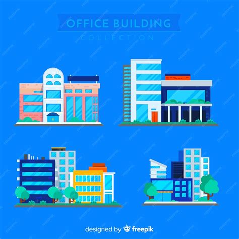 Colección De Edificios De Oficinas Modernos Con Diseño Plano Vector Gratis