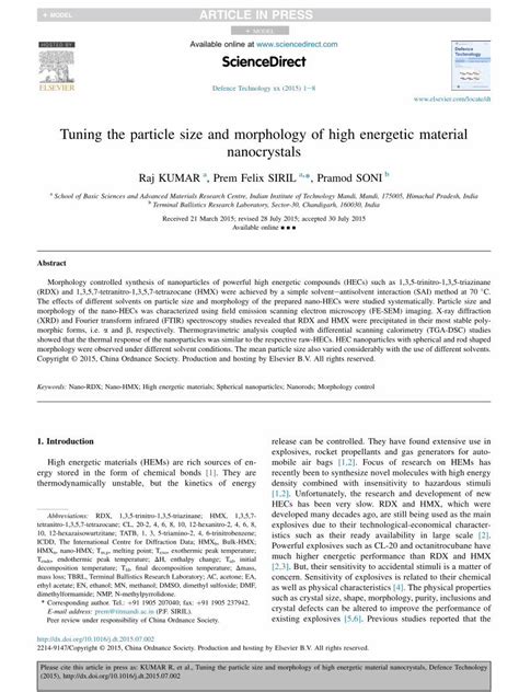Pdf Tuning The Particle Size And Morphology Of High Issue201544 8pdf