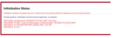 gui shows initialization error ora 04063 package body avuser
