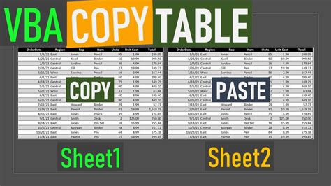 Vba Copy Table To Another Worksheet Youtube