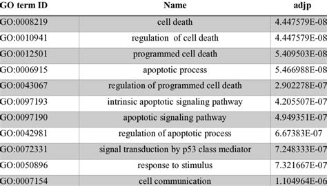 Enriched Biological Process Go Terms In The 102 Differentially