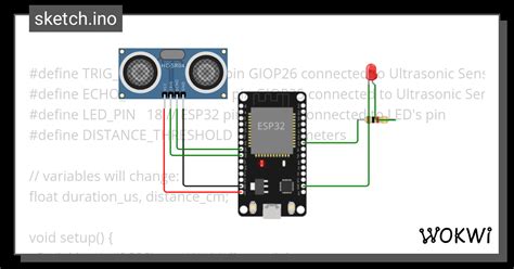 esp 32 ultrasonic with led - Wokwi ESP32, STM32, Arduino Simulator