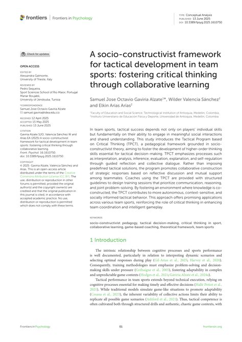 Pdf A Socio Constructivist Framework For Tactical Development In Team Sports Fostering