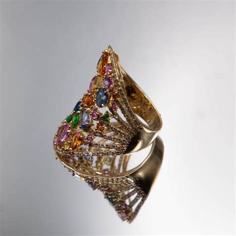 547 Carats Sapphire Array Tutti Frutti 062cts Fine Diamonds 14k Yellow Ring For Sale At 1stdibs