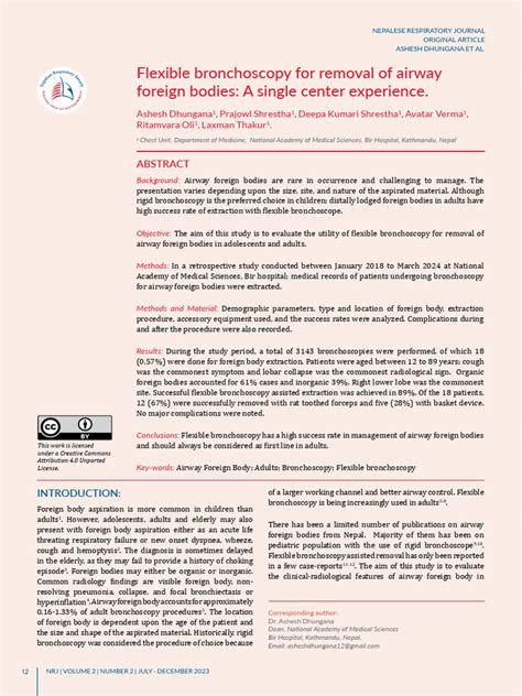 Flexible Bronchoscopy For Removal Of Airway Foreign Bodies Pdf