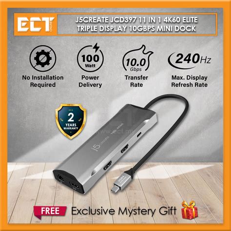 J Create JCD In K Elite Triple Display USB Type C To HDMI Ethernet USB SD Micro SD PD