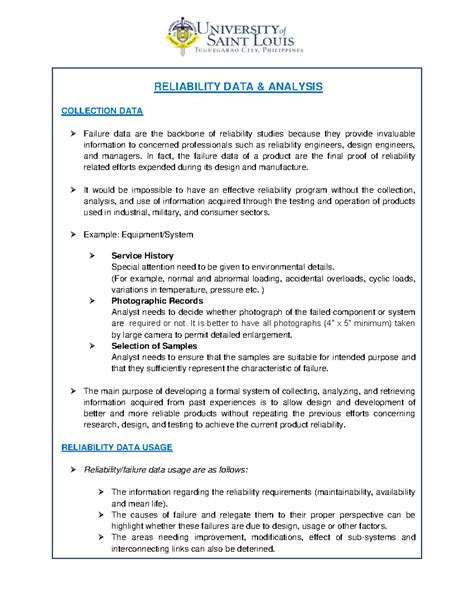 Reliability DATA AND Analysis RELIABILITY DATA ANALYSIS COLLECTION DATA Failure Data Are
