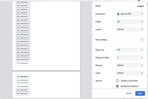 Html Chrome Browser Printing Tables With Multiple Rows In Headers Issue Stack Overflow