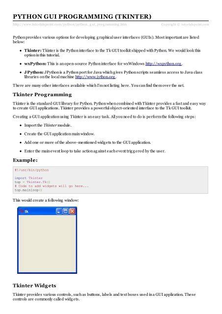Python Gui Programming Tkinter Tutorials Point