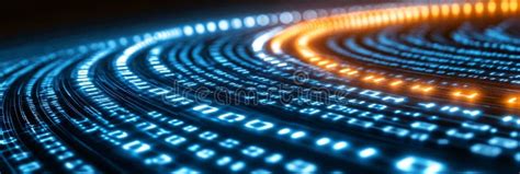 Abstract Flowing Data Stream With Glowing Binary Code And Blue Orange