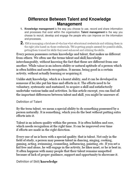 Difference Between Talent And Knowledge Workers Pdf Skill Expert