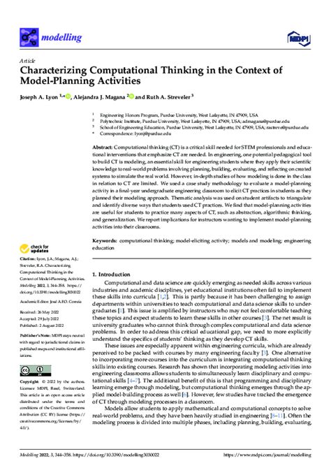 Pdf Characterizing Computational Thinking In The Context Of Model