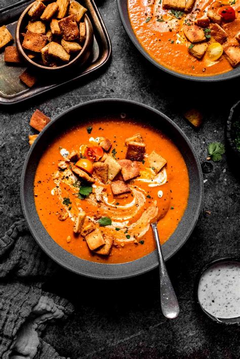 Creamy Indian Tomato Soup With Naan Croutons Platings Pairings