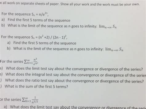 Solved For The Sequence Sn Ne2n Find The First 5 Terms