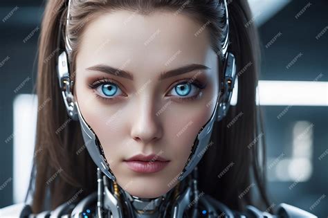 Serious Beautiful Robot Woman Or Girl Cyborg Looks In Eyes Ai In Image