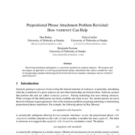 Prepositional Phrase Attachment Problem Revisited How Verbnet Can Help Acl Anthology