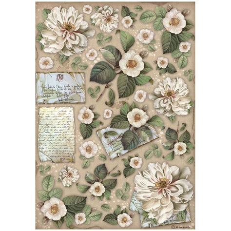 Papier De Riz A4 Vintage Library Flowers And Letters De Stamperia