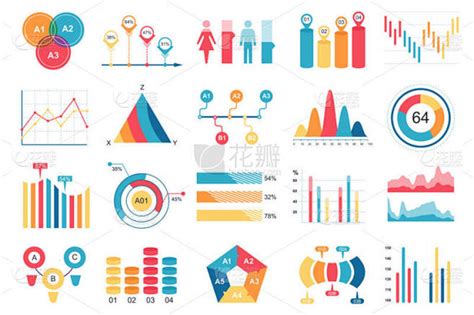 一组具有不同图表、流程图、工作流程图、时间线的信息要素数据可视化向量设计模板。用于商业统计、规划和分