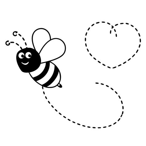 Bee On Dotted Route Flying In Heart Line Bumblebee On Dotted Rout Path To Destination Flight In