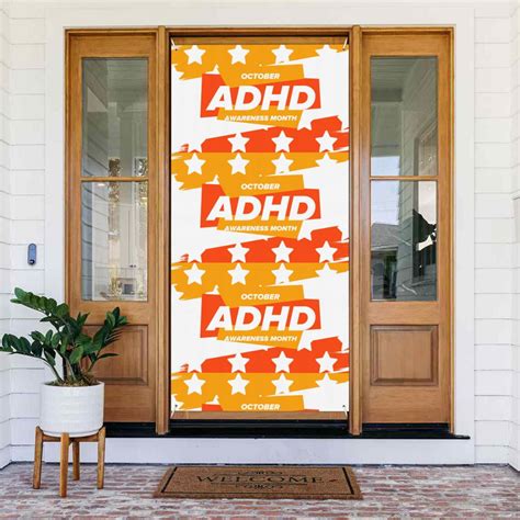 October Is Adhd Awareness Month National Orange Ribbon Door Cover Decoration Backdrop Banner